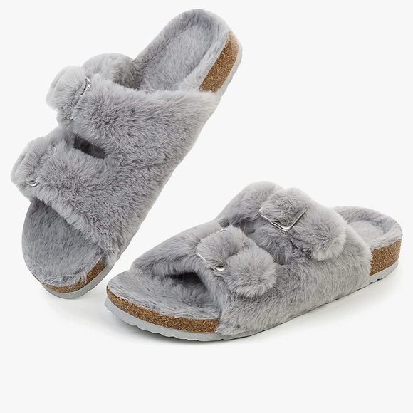 Fitory | Shoes | Fitory Like New Faux Rabbit Fur Open Toe Slippers ...
